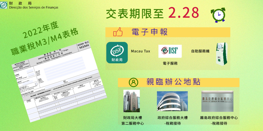2022年度職業稅M3/M4交表期限至2月28日 – 澳門特別行政區政府入口網站